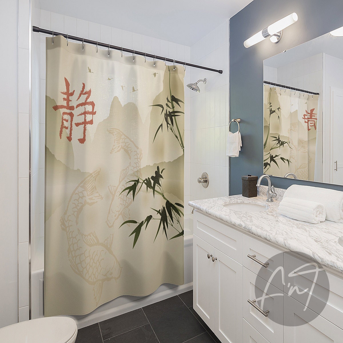 Trendy Shower Curtain With Zen Inspired Serenity Design, Fish Swimming ...