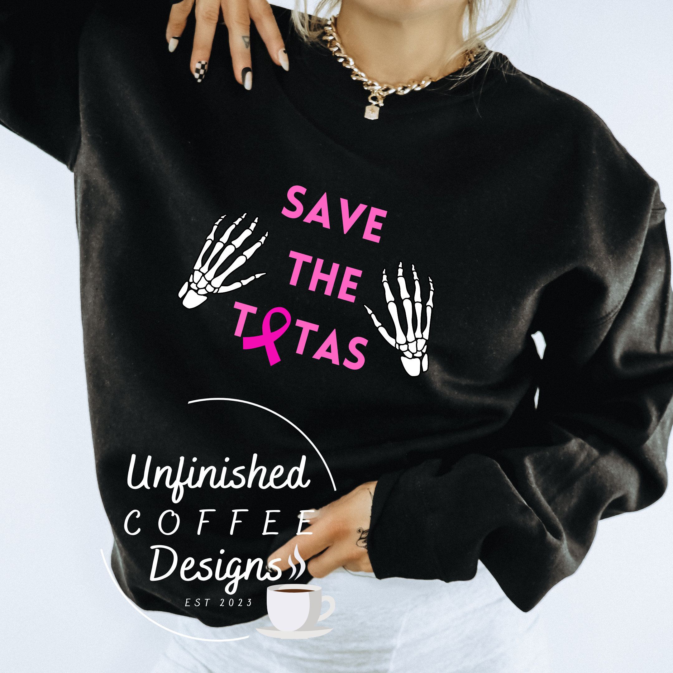 Save the Tatas Breast Cancer Awareness SVG PNG | Skeleton Hands ...