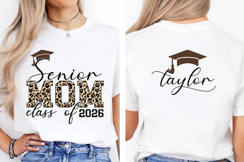 Senior Mom Leopard Graduation Shirt, Custom Name Class of 2026 Tee ...