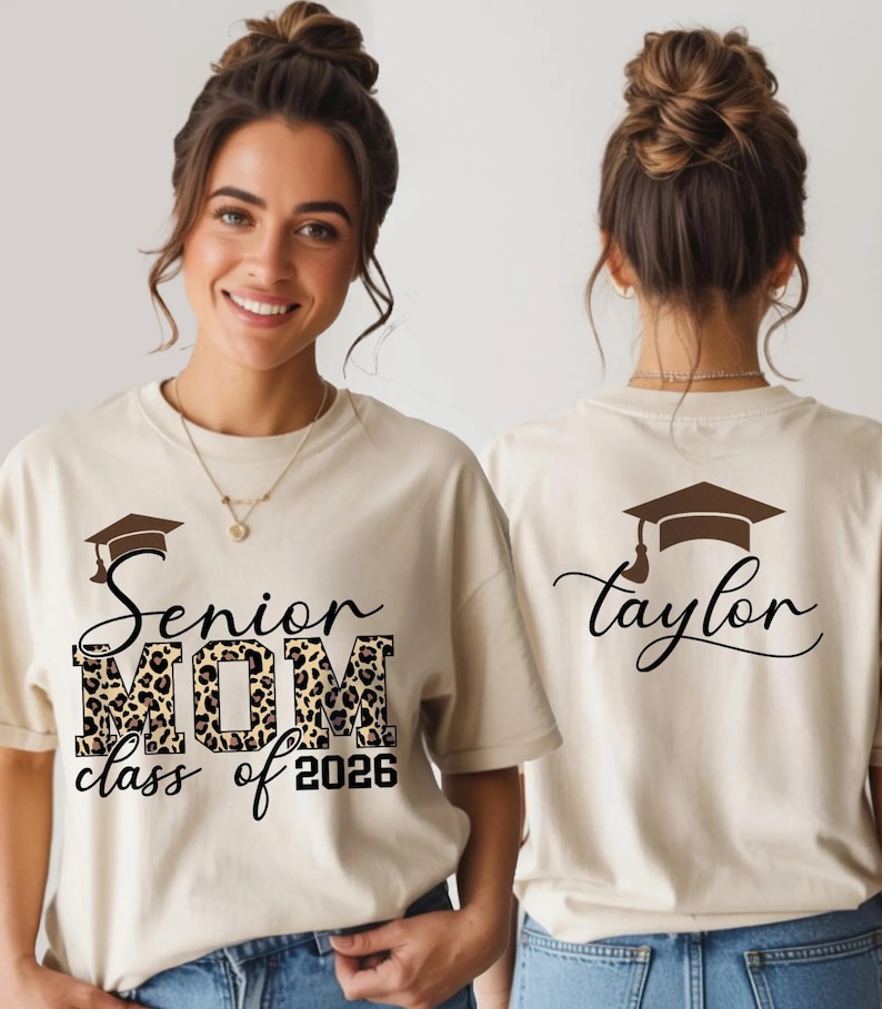 Senior Mom Leopard Graduation Shirt, Custom Name Class of 2026 Tee ...