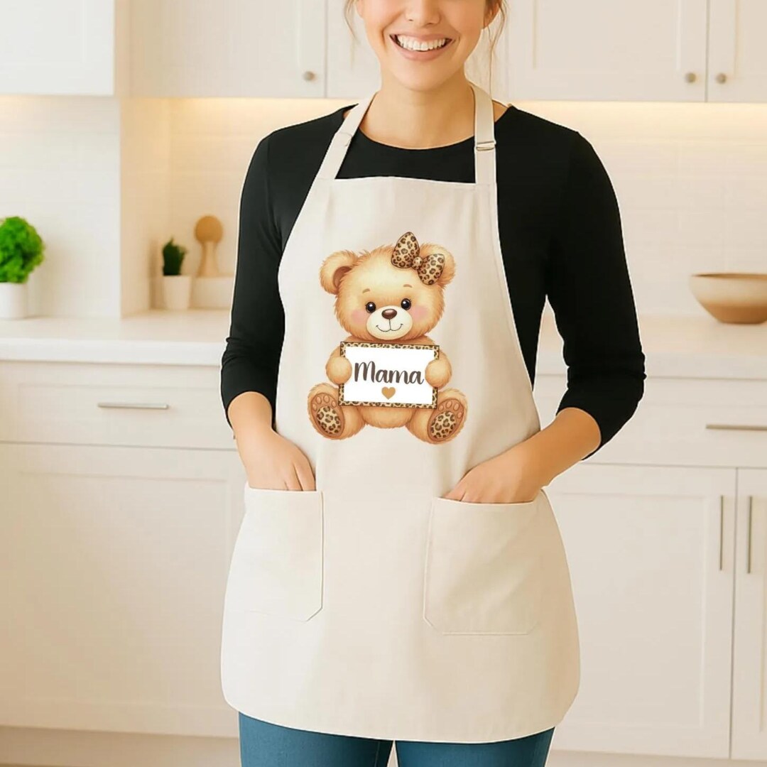 Cute Mama Bear Apron | Leopard Print Teddy Bears Kitchen Top ...