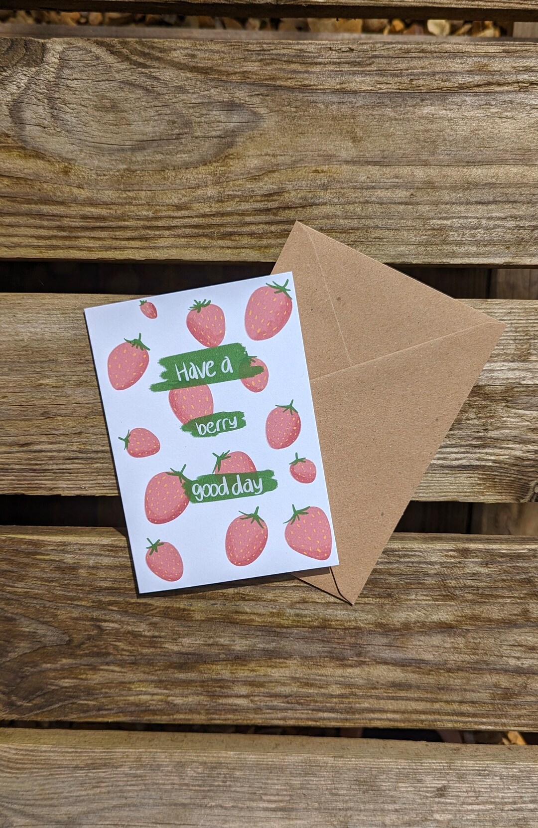 Cute Strawberry Blank Greetings Card / Handmade / Eco-friendly ...
