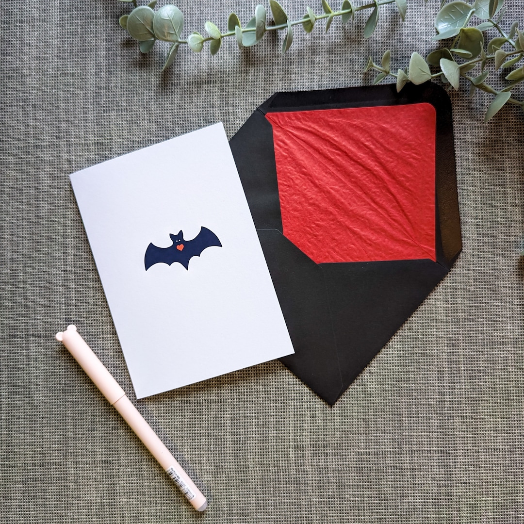 Black Bat Heart Valentines Day Card // Goth Romantic Love Cards // With ...