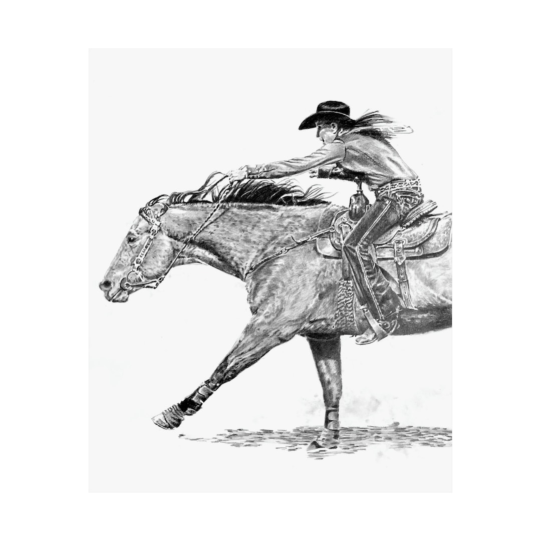 Barrel Racer Heading Home, Pencil Drawing, Custom Print - Etsy
