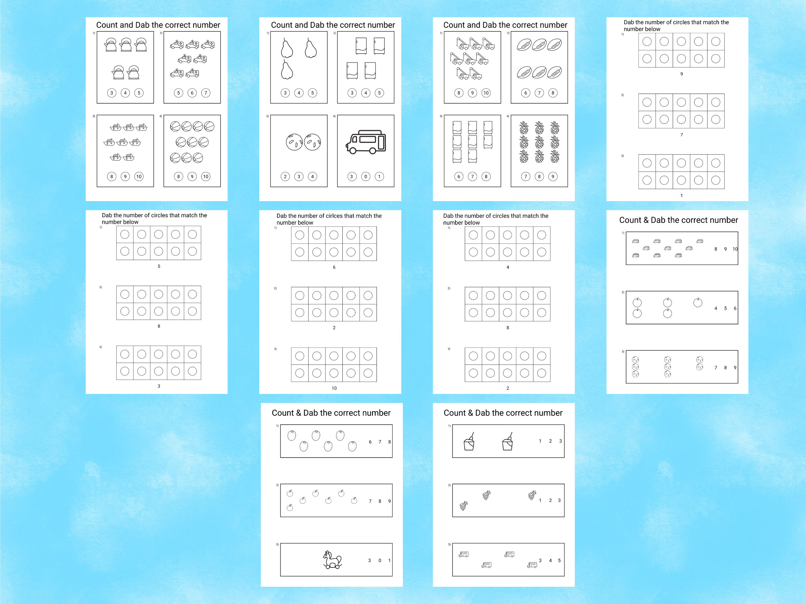Count and Dab Worksheet Bundle - Etsy