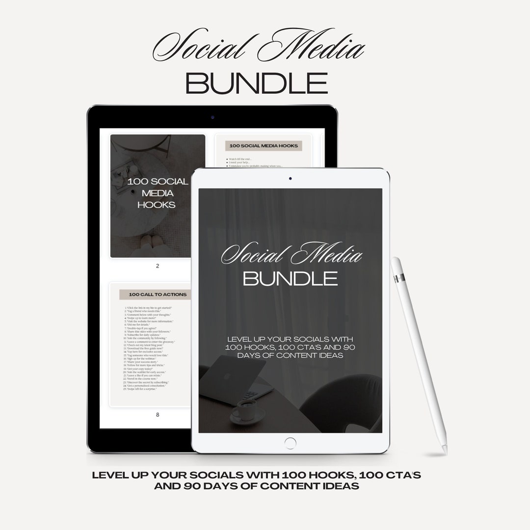 Social Media Bundle, 100 Hooks, 100 Ctas, 90 Days Content Ideas ...