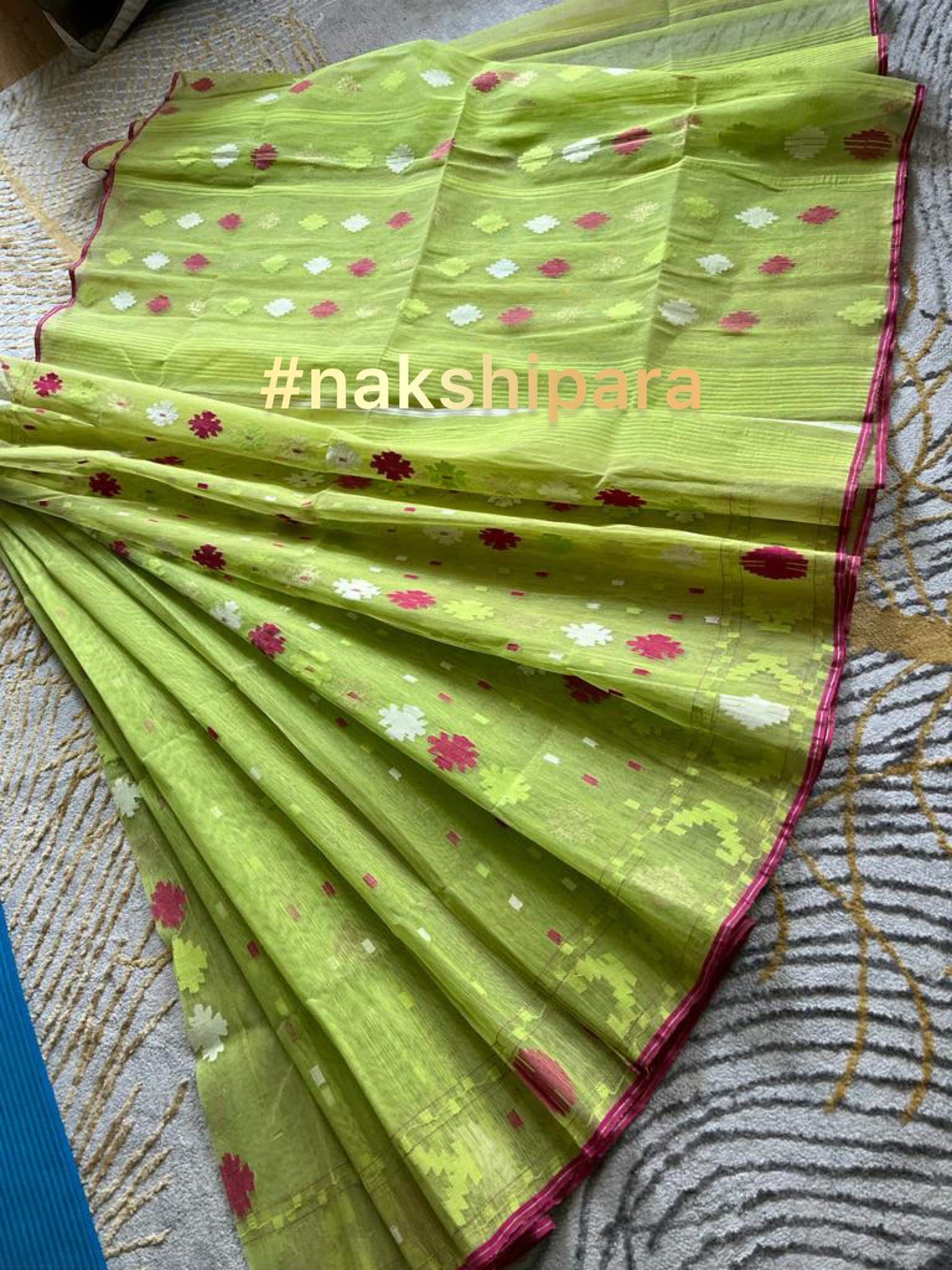Original Dhakai Jamdani Saree, Lemon Green With Mixed Work, Bangladeshi ...
