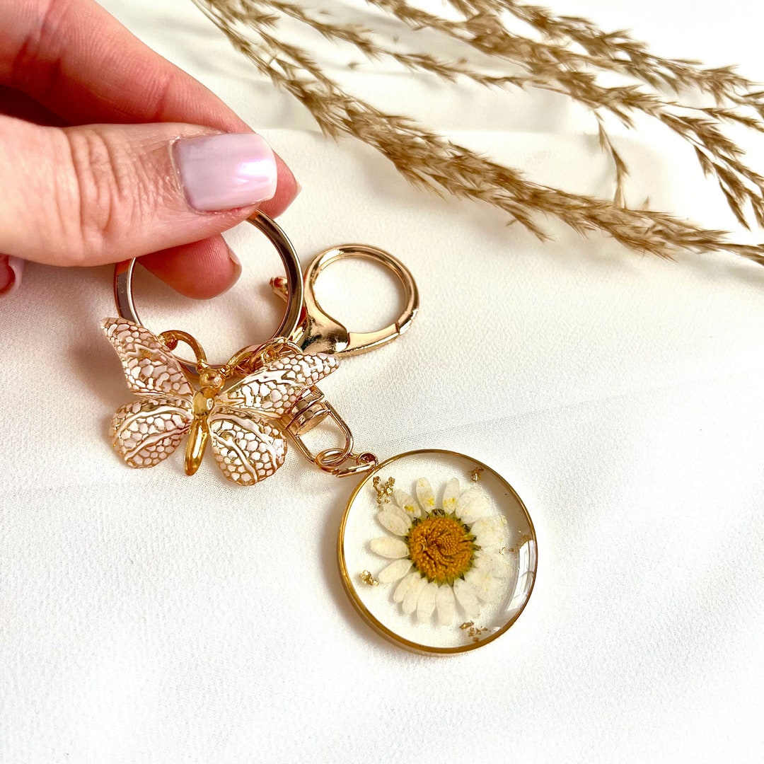 Pressed Flower Keychain, Flower Keychain,butterfly Keychain, Gift for ...