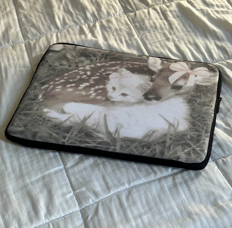 Coquette Laptop Case Doe Kitten Pink Ribbon Halftone Design Cute Retro ...