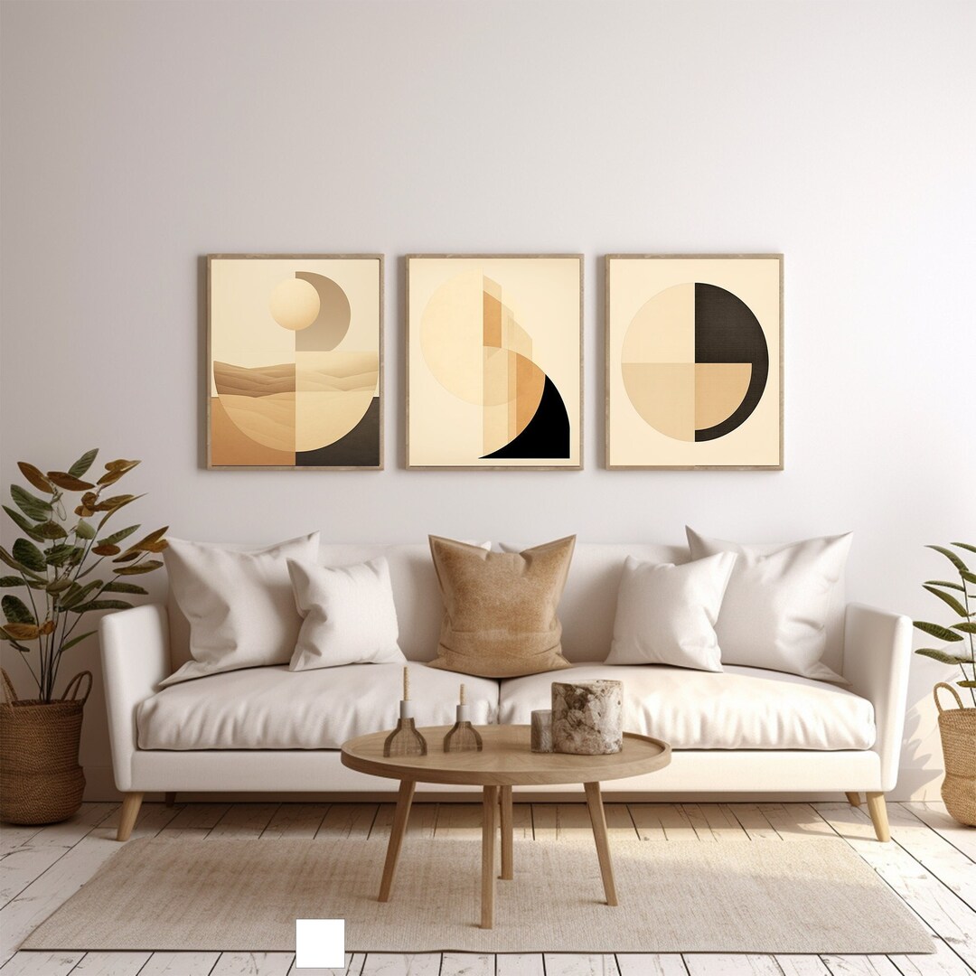 Aesthetic Beige Geometry Wall Art, Geometry Art, 3piece Wall Art, Retro ...
