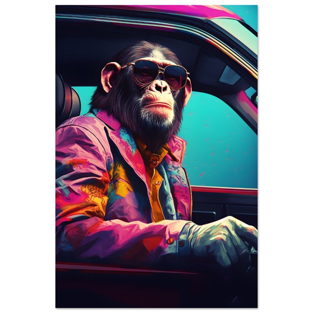 Monkey Wall Art, Chimp Monkey Cool Chimpanzee Vintage Poster, Monkey ...