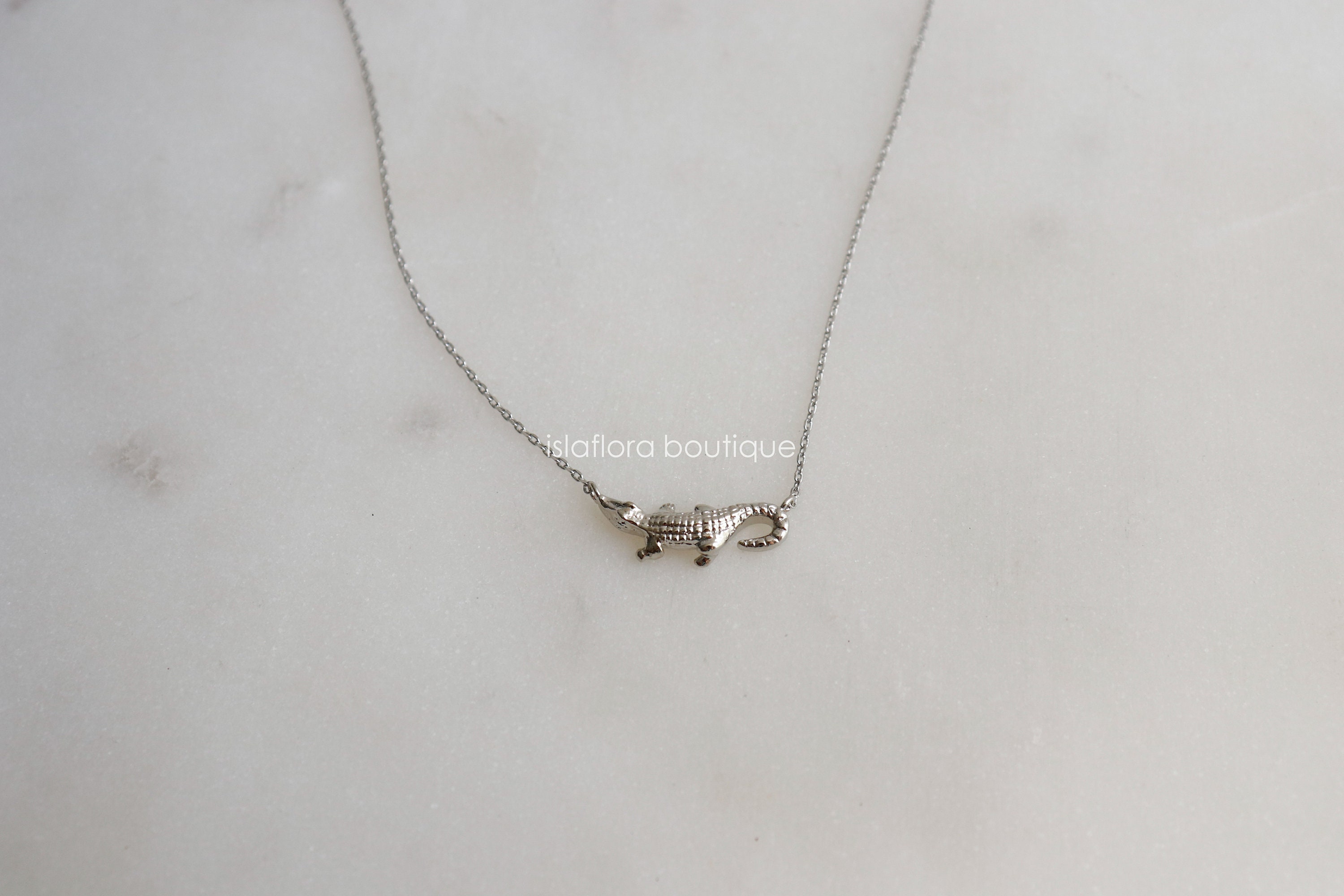 Detailed Curved Alligator Necklace, Dainty Reptile Charm, Aesthetic ...