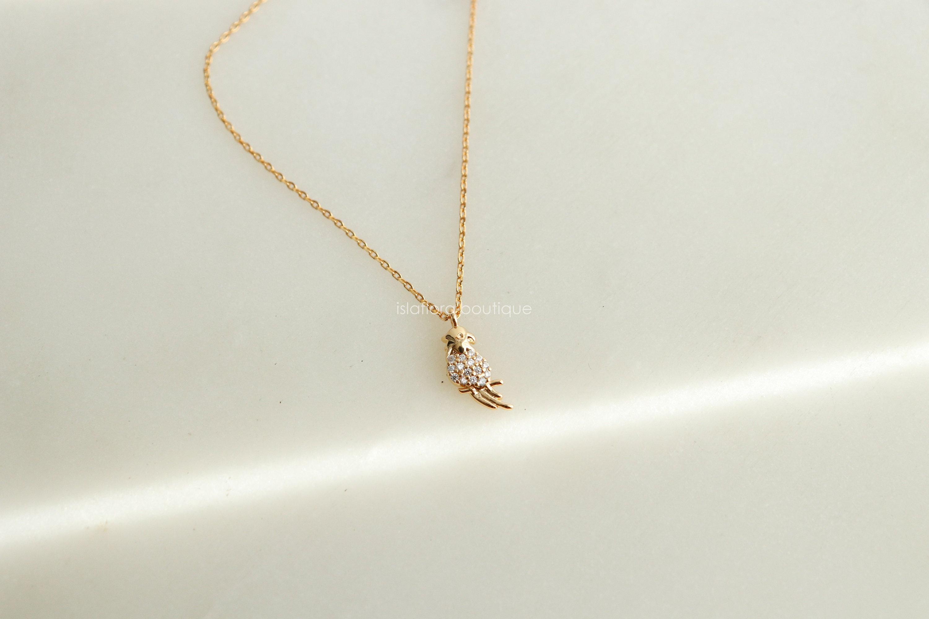 Gold Dipped Parrot Pendant Necklace: Cubic Zirconia Charm - Etsy