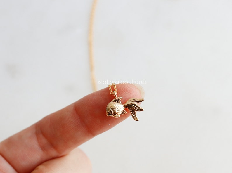 Detailed Goldfish Charm Necklace, Dainty Cute Fish, Veiltail Simple ...