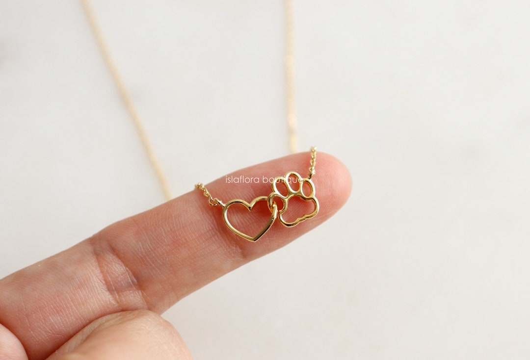 The Perfect Dainty Paw Heart Necklace, Thin Outline Paws Charm ...