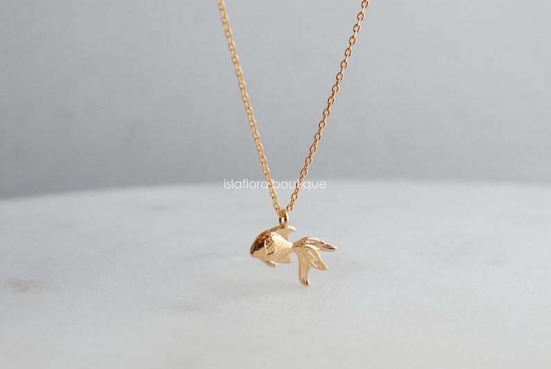 Detailed Goldfish Charm Necklace, Dainty Cute Fish, Veiltail Simple ...
