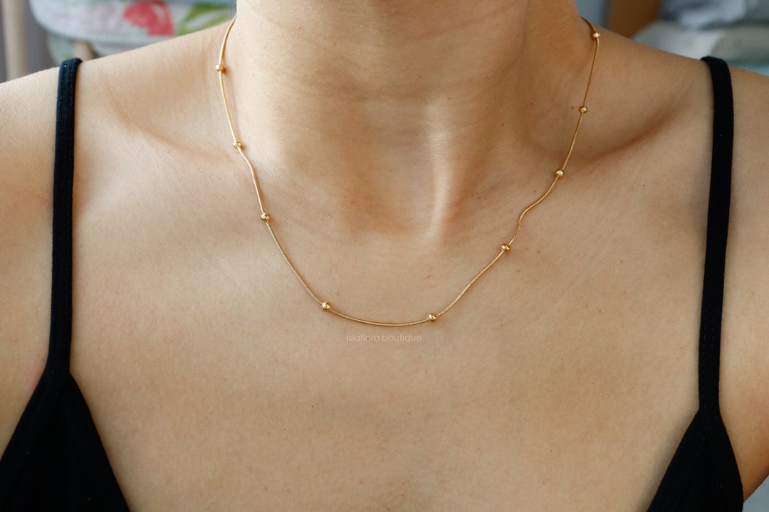 Stainless Steel Satellite Snake Chain Necklace, Clavicle Gold Plated ...