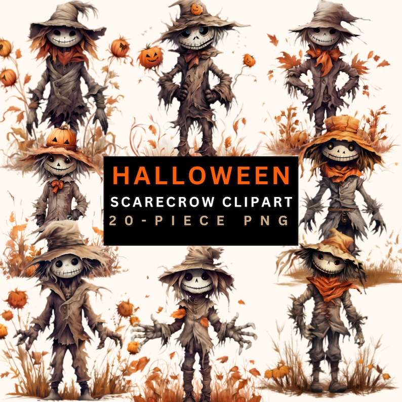 Halloween Scarecrow Printable Clipart 20-set High Quality PNG Cute and ...