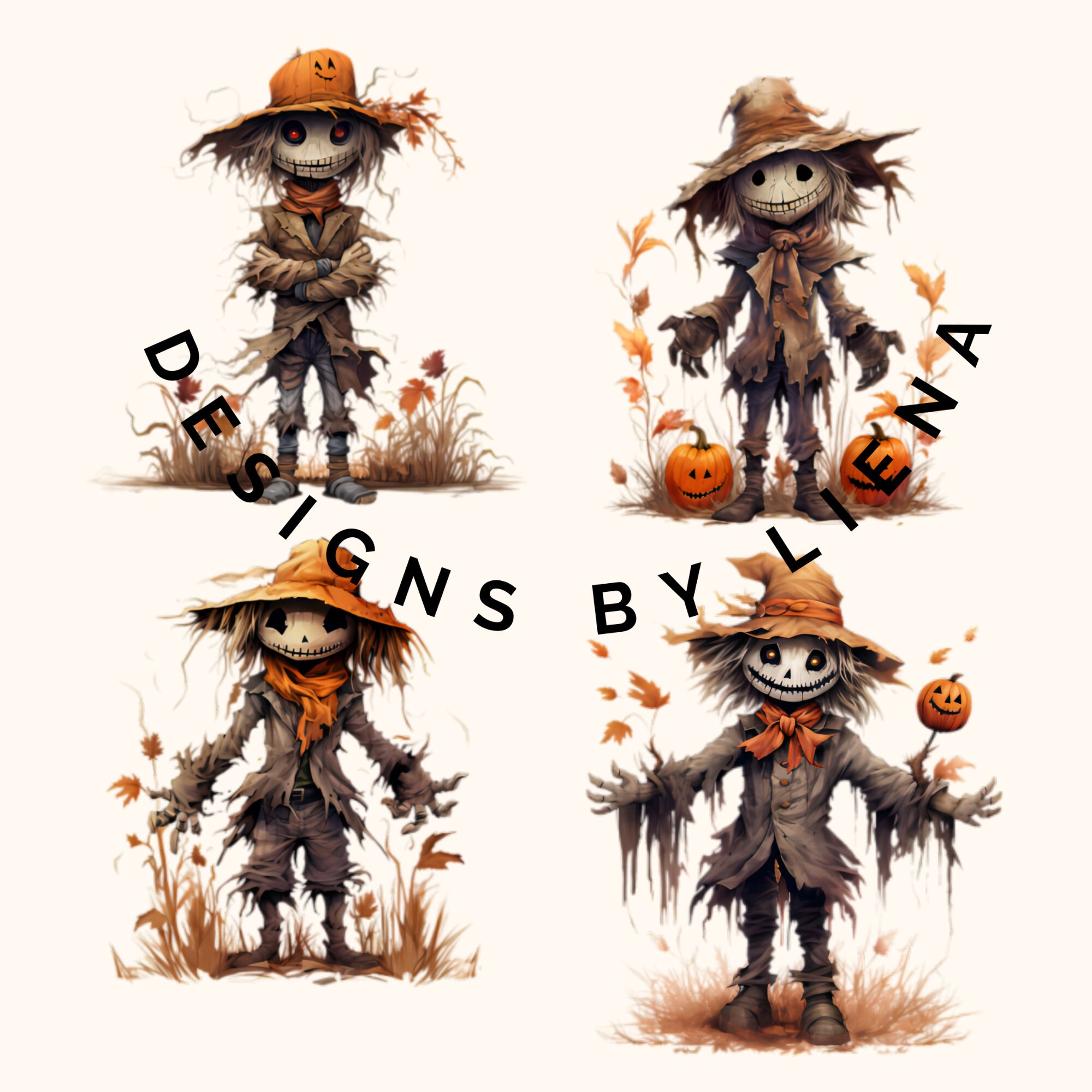 Halloween Scarecrow Printable Clipart 20-set High Quality PNG Cute and ...