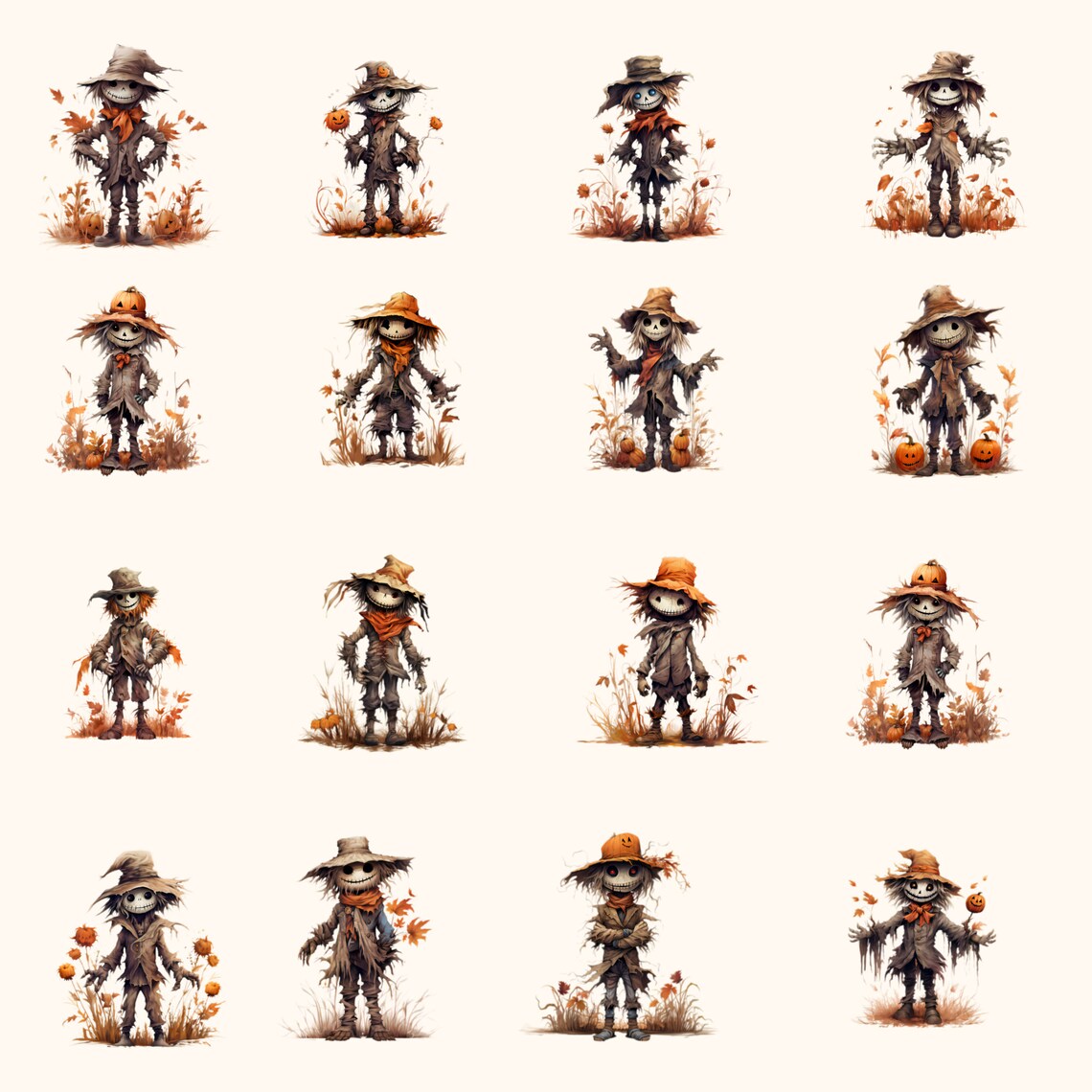 Halloween Scarecrow Printable Clipart 20-set High Quality PNG - Etsy