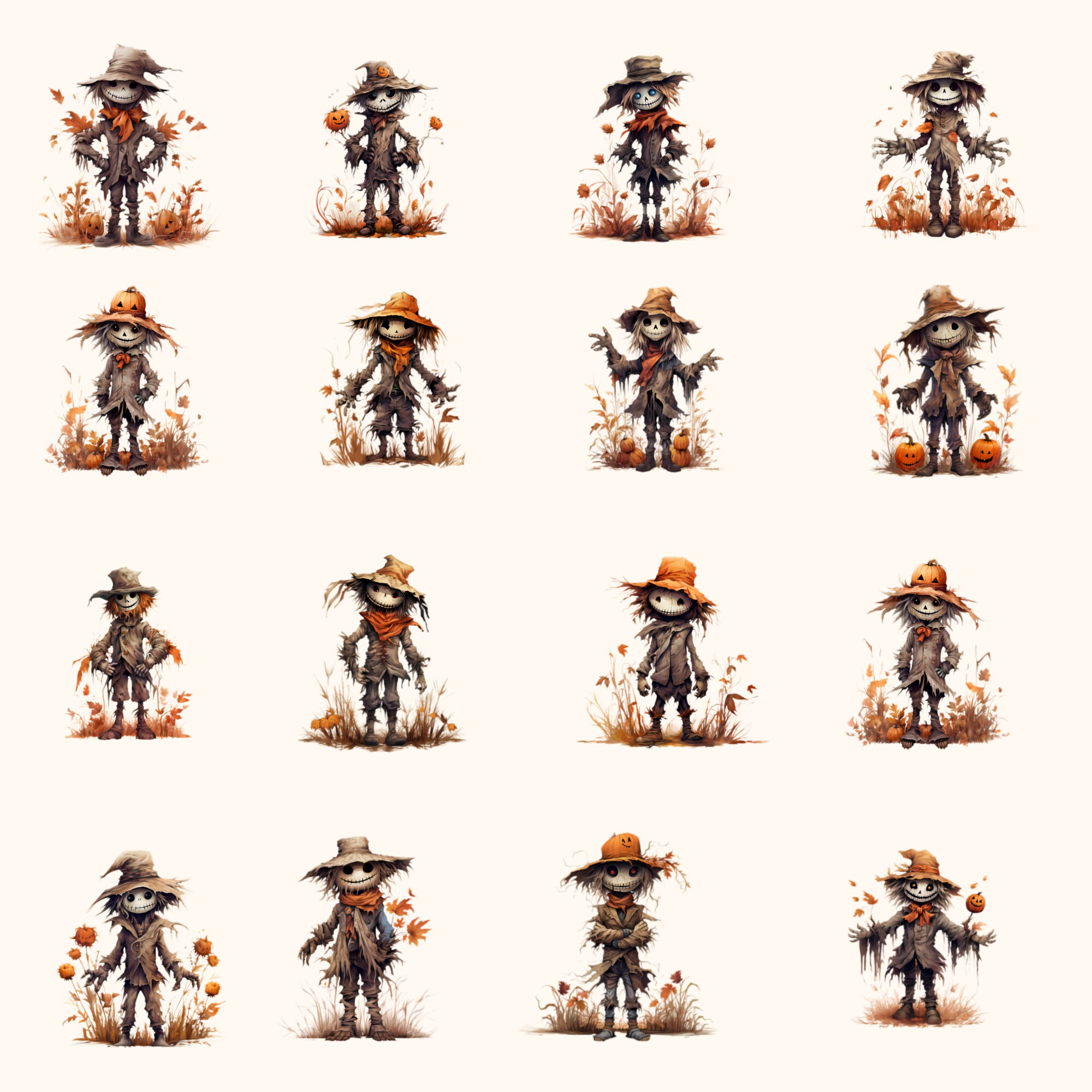 Halloween Scarecrow Printable Clipart 20-set High Quality PNG Cute and ...