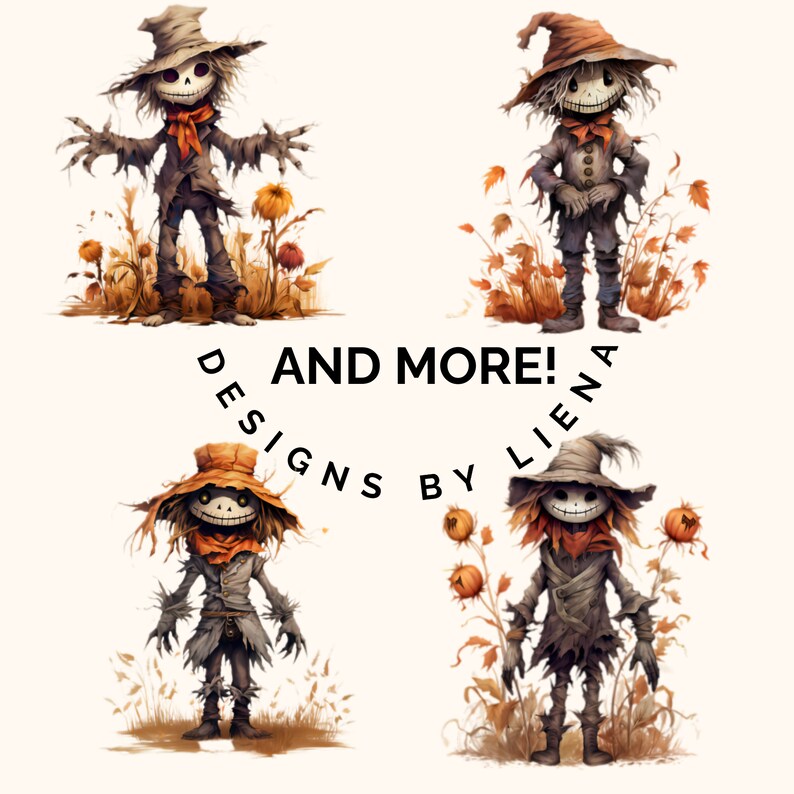 Halloween Scarecrow Printable Clipart 20-set High Quality PNG Cute and ...