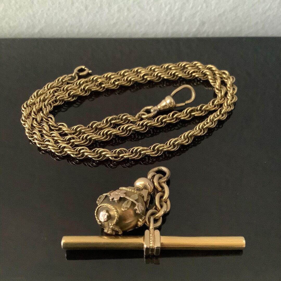 Antique 16 13/16” Victorian Watch Chain Gold Filled Rope Necklace Charm ...