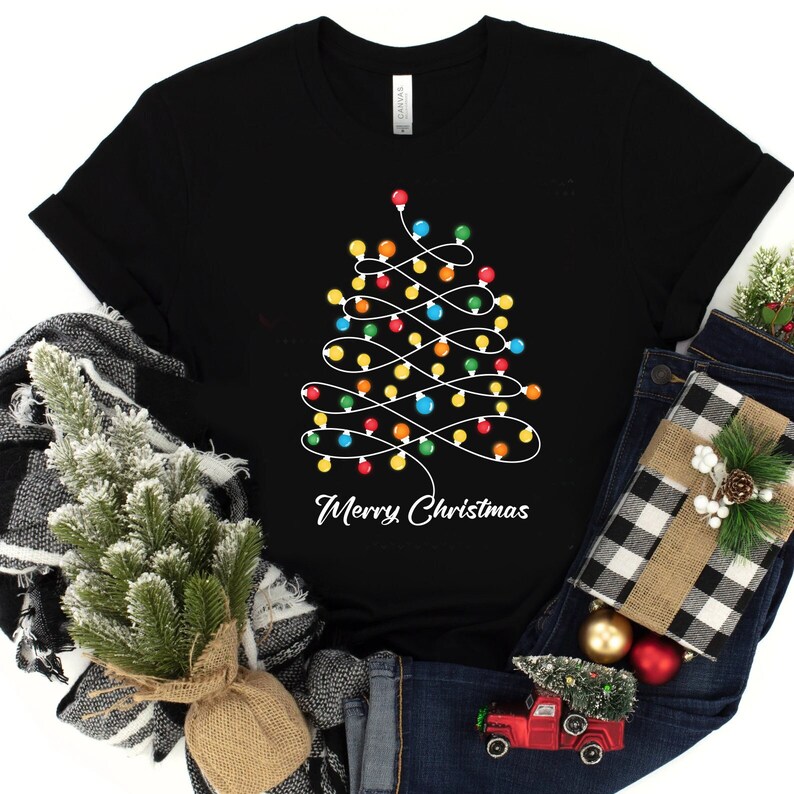 Christmas Lightsshirt Merry Christmas Shirt Colorful Lights Shirt
