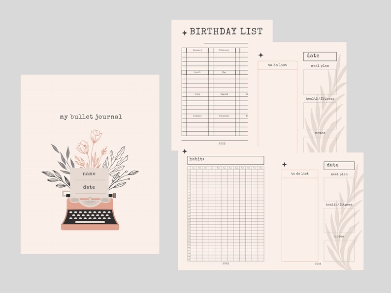 Printable Bullet Journal PDF Digital Planner Pages Instant Download ...