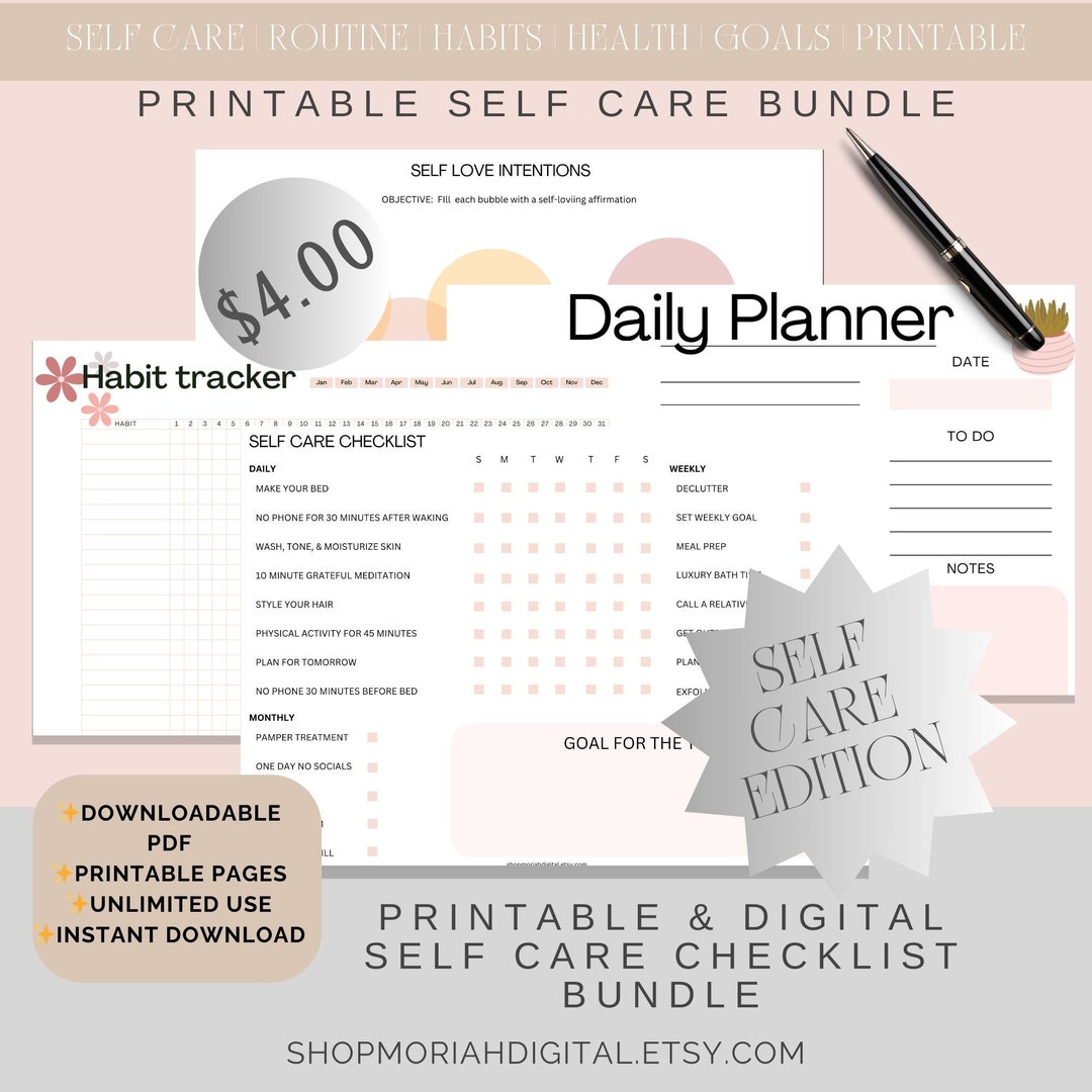 Printable Self-care Checklist Bundle - Etsy