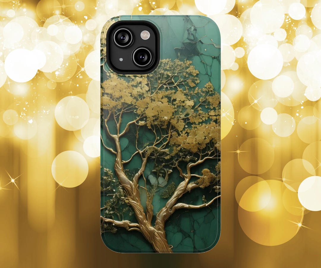 Gold Trees & Emerald Green Marble Phone Case | Pretty Golden Tree ...