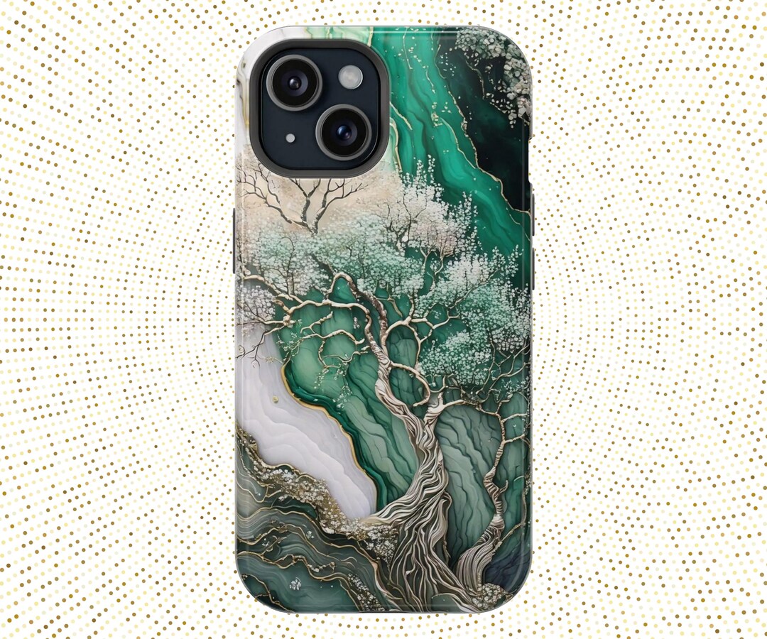 Silver Asian Tree Jade Phone Case | Pretty Green White Marble ...