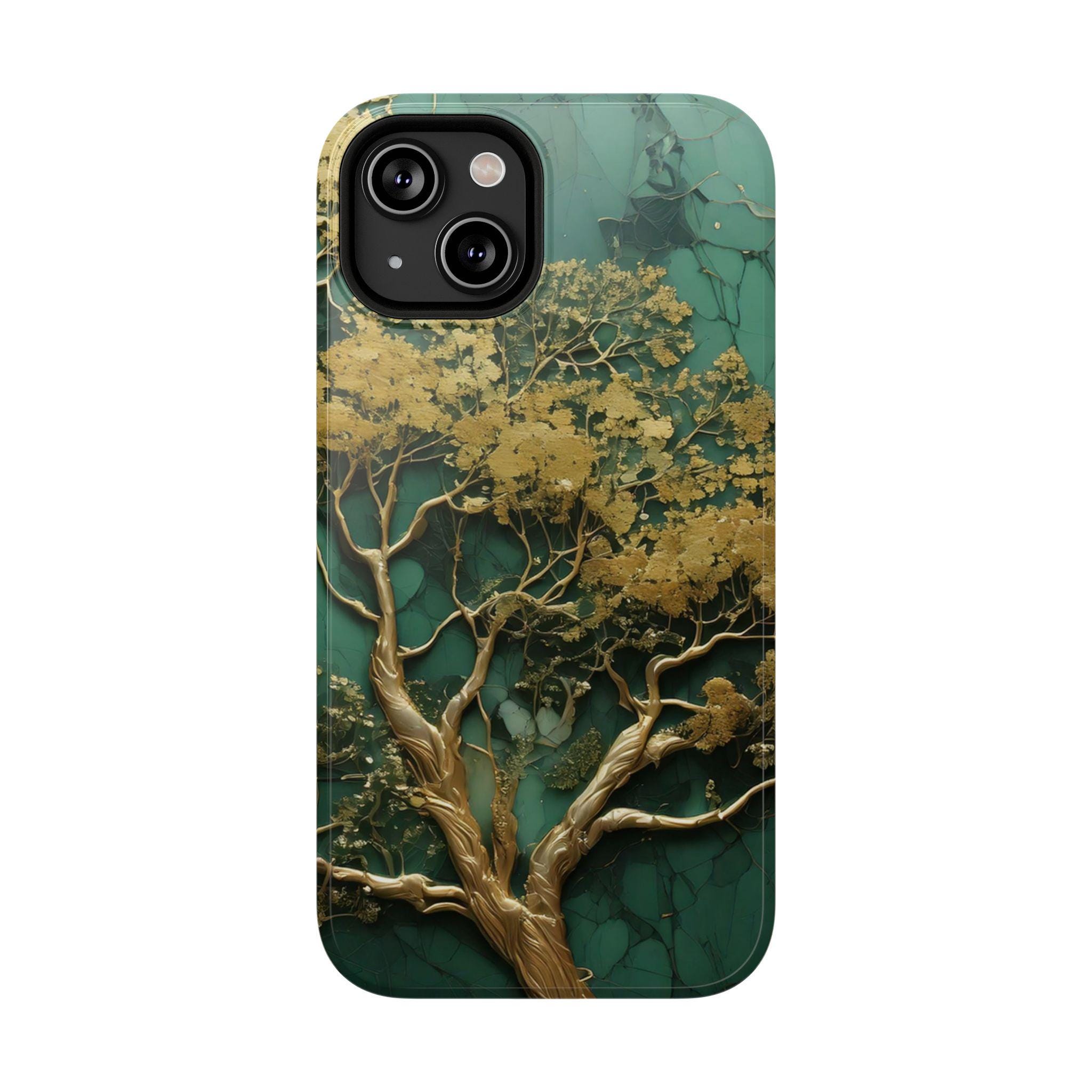 Gold Trees & Emerald Green Marble Phone Case | Pretty Golden Tree ...