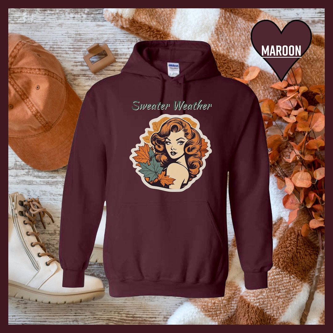 Sweater Weather Hoodie Pretty Pinup Girl Redhead Fall Autumn Beautiful ...