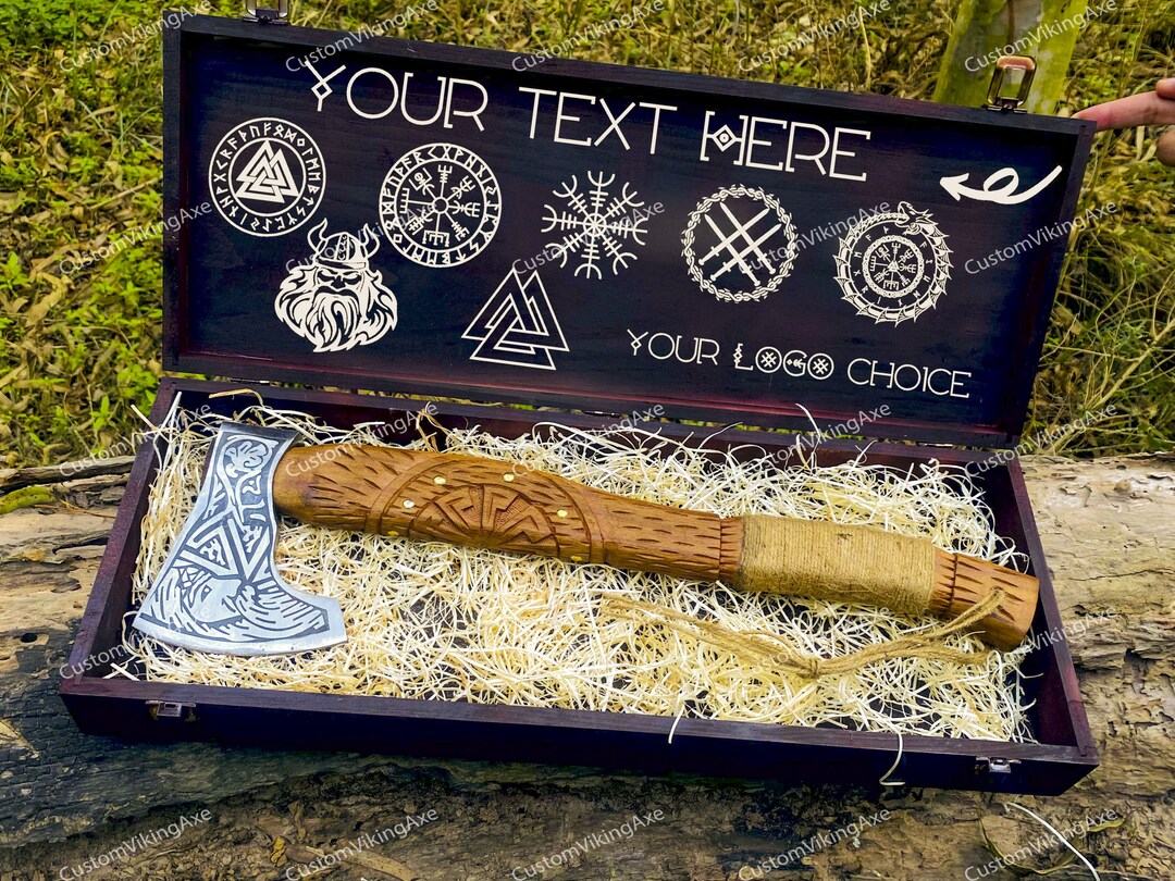 Custom Handcrafted Viking Axe With Personalized Engraving in Wooden Box ...