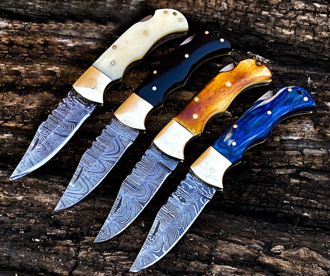 Custom Folding Knives Handmade Damascus Pocket Knife Birthday Gift ...