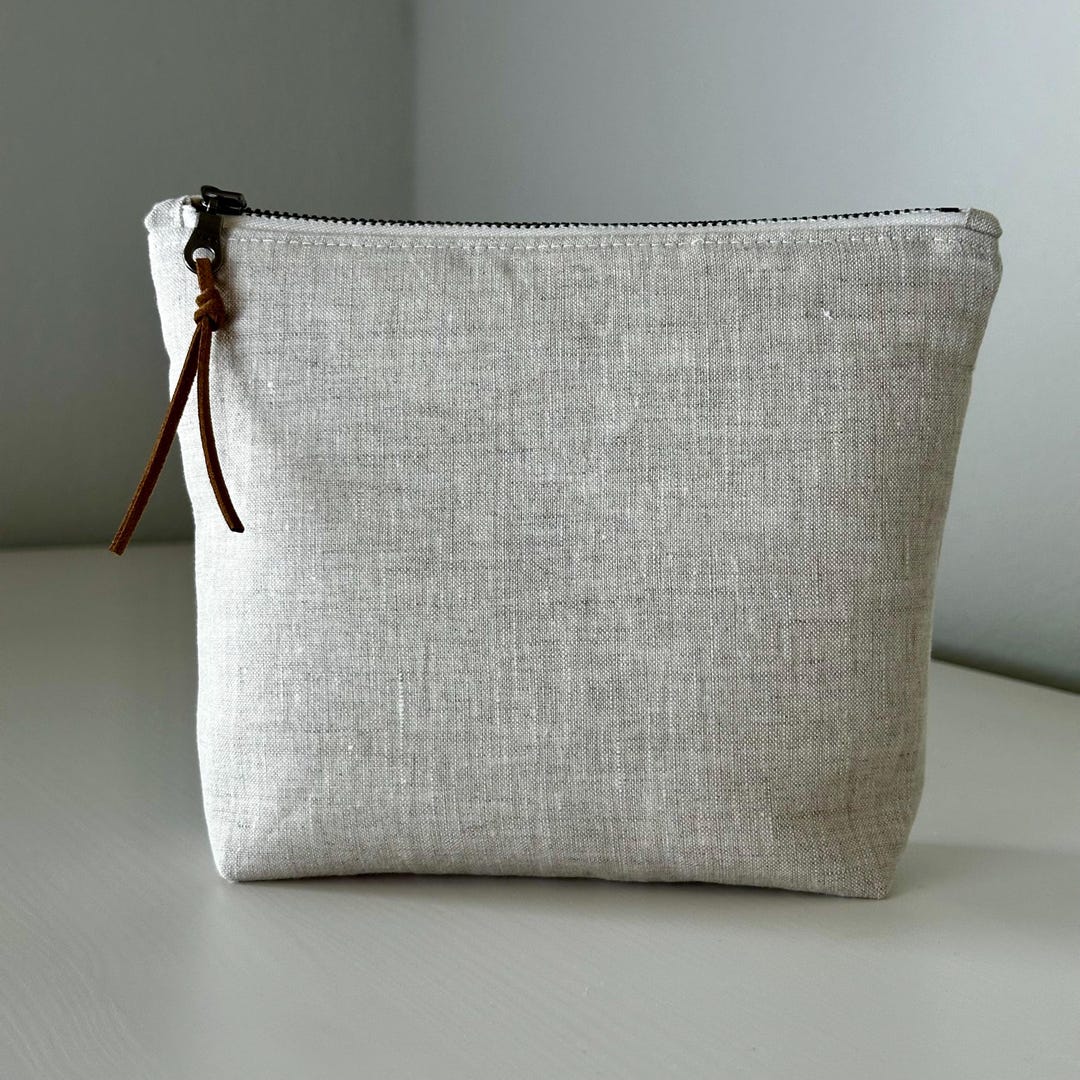 Small Oat Linen Zipper Bag | Handmade Linen Pouch | Everyday Makeup or ...