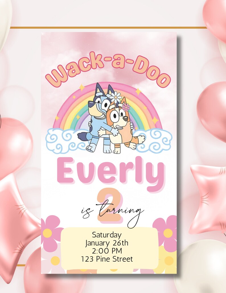 Editable Blue Dog Birthday Invitation Customizable Bluey Birthday ...