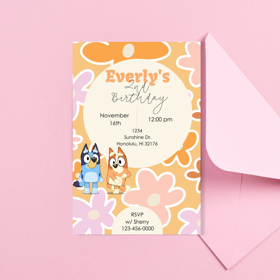 Bluey Birthday Invitation. Bluey. Girl Bluey 1st Birthday 2nd - Etsy