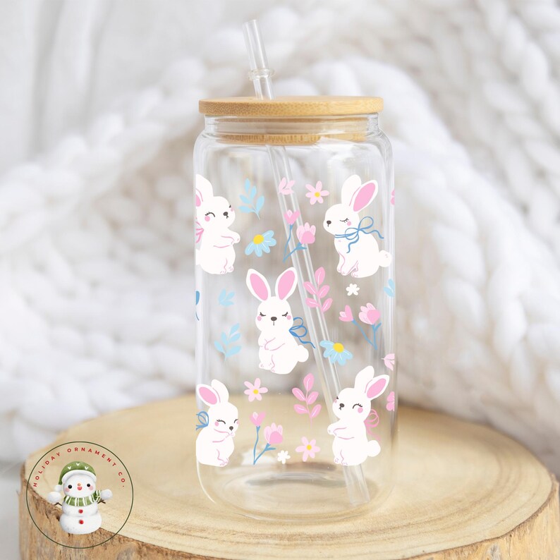 Spring Bunny Glass Coffee Cup | Easter Springtime Iced Libbey Cup | 16 ...