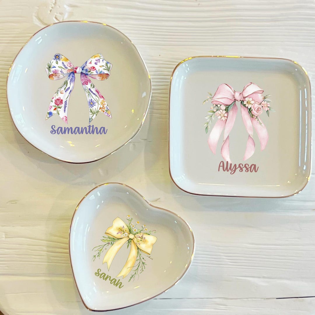Personalized Bow Ring Dish: Watercolor Jewelry Trinket Dish - Etsy