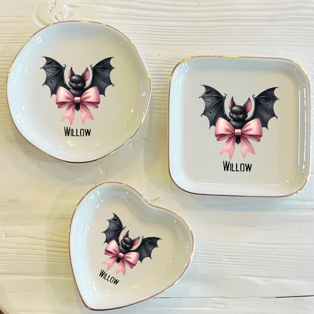 Personalized Halloween Bat Ring Dish: Coquette Ceramic Trinket Dish - Etsy
