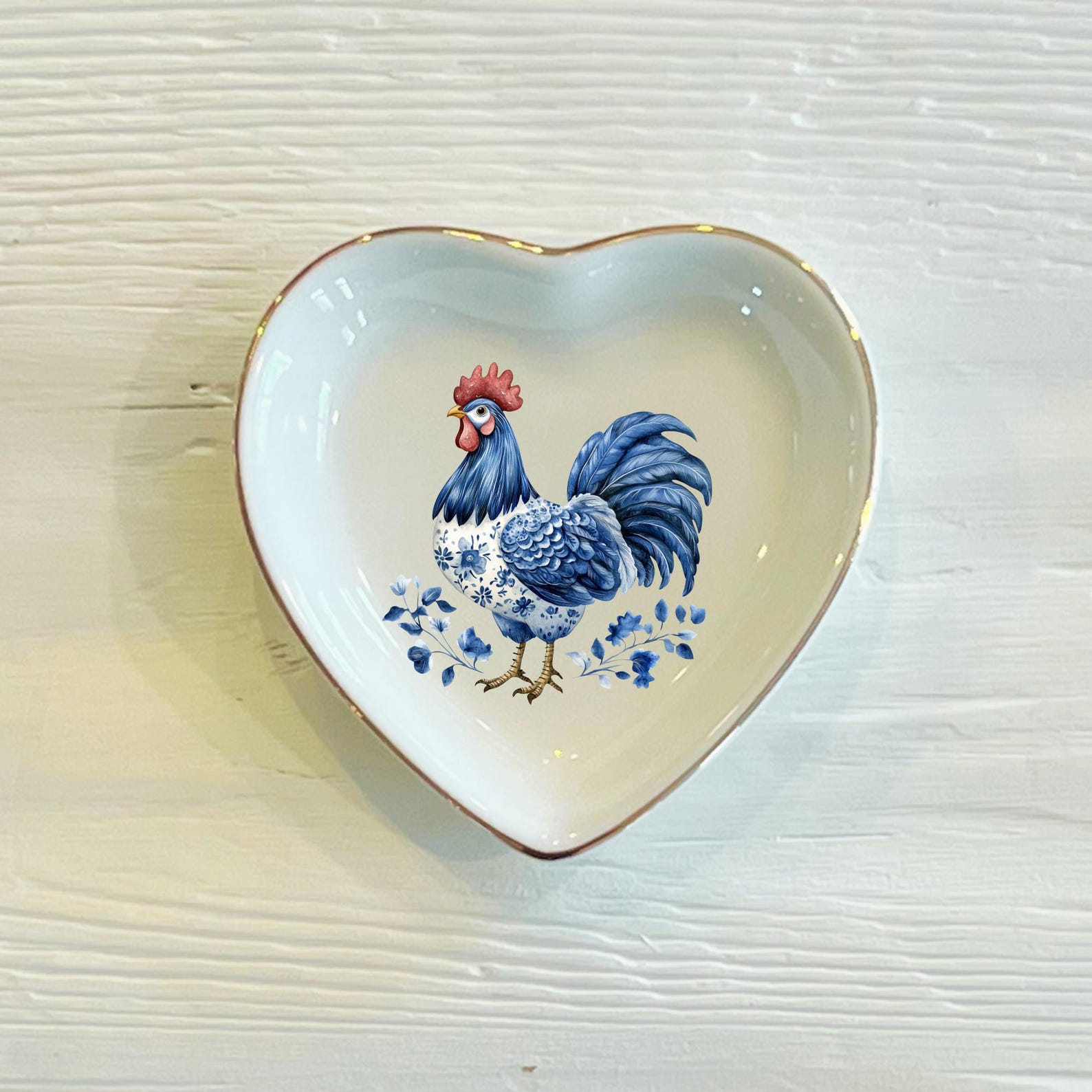 Blue Delft Chicken Trinket Dish: Gold Edge Jewelry Holder - Etsy