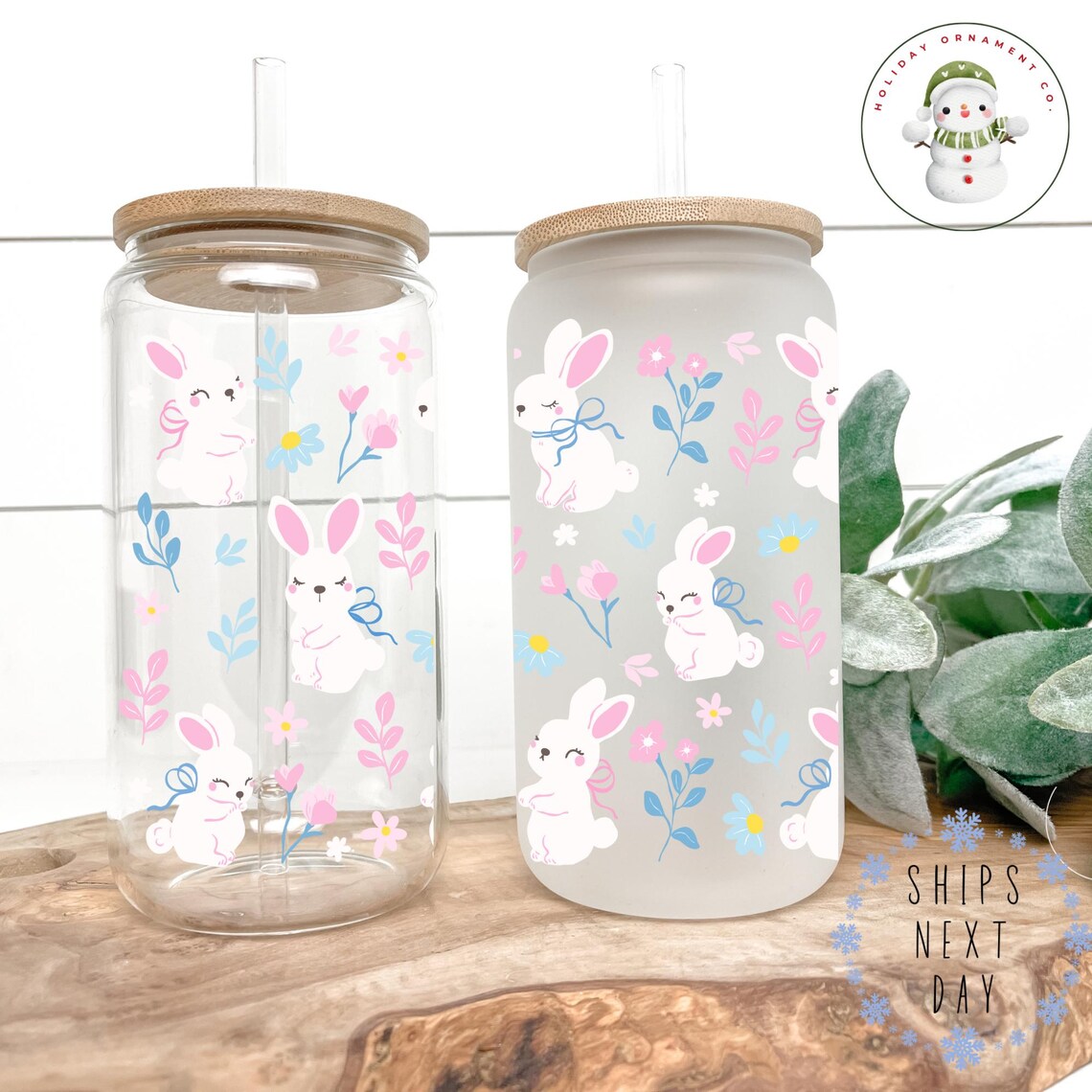 Spring Bunny Glass Coffee Cup | Easter Springtime Iced Libbey Cup | 16 ...