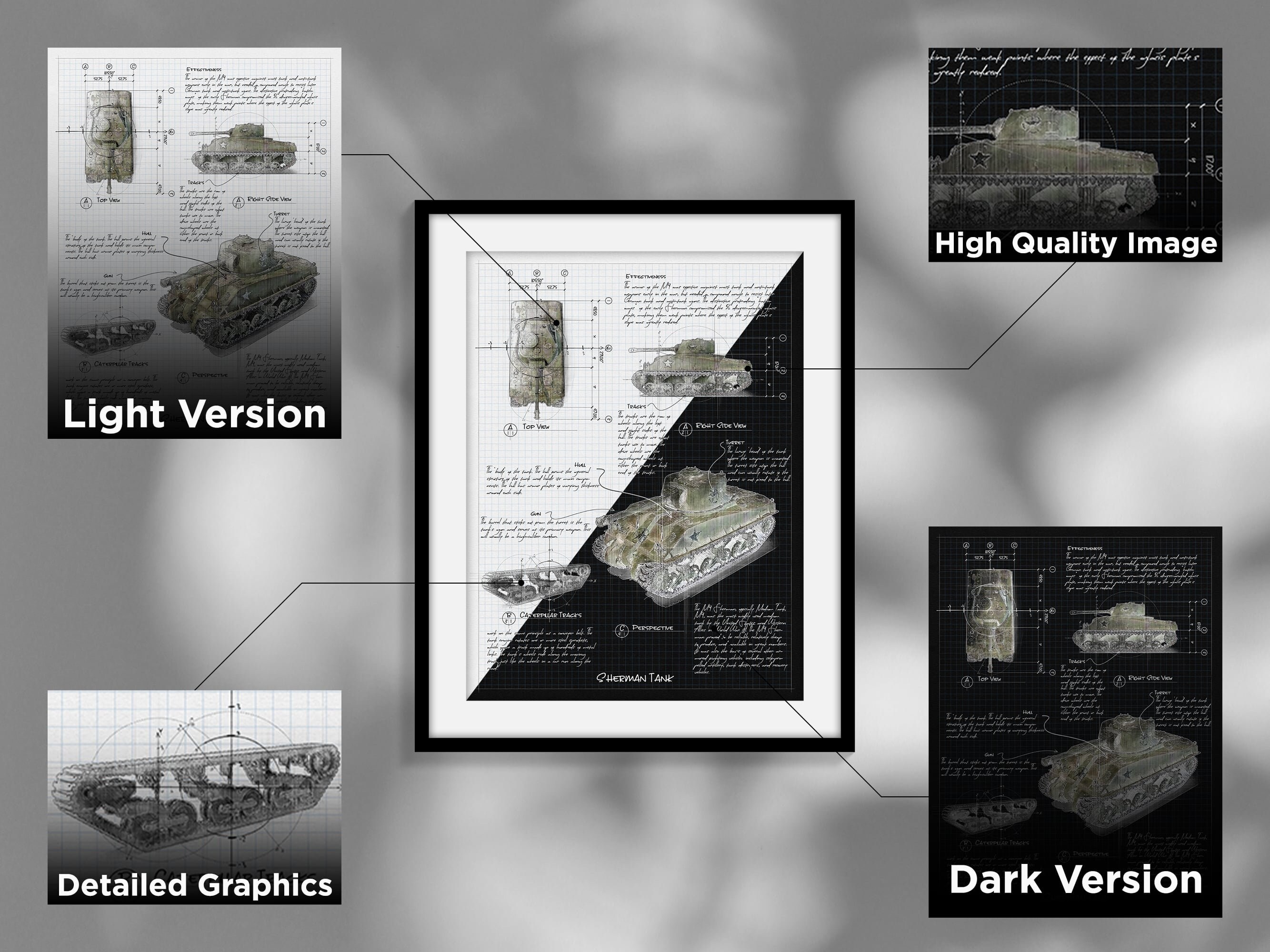 Sherman Tank Anatomy Poster Sketch Black and White Poster - Etsy