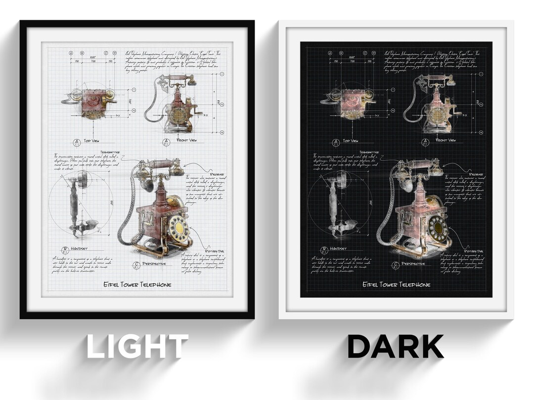 Vintage Telephone Anatomy Poster Sketch, Black and White Poster ...