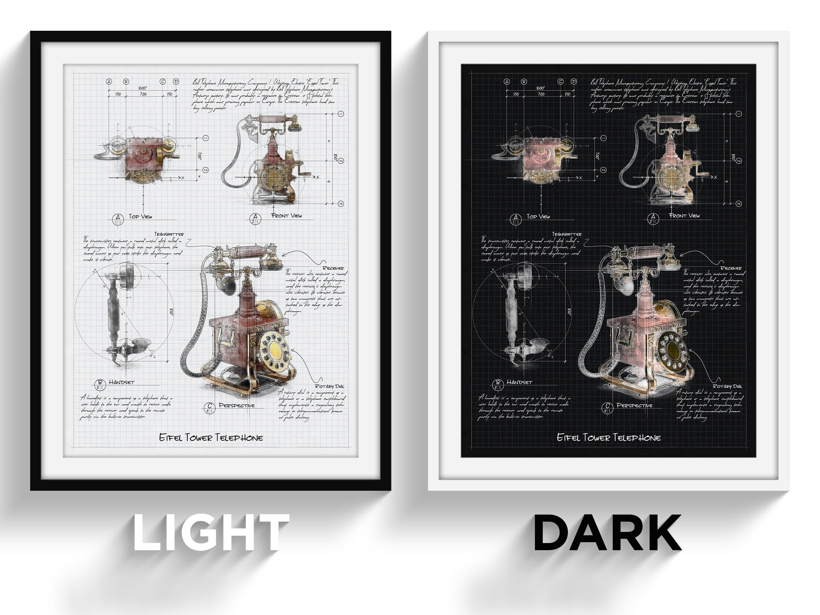 Vintage Telephone Anatomy Poster Sketch, Black and White Poster ...