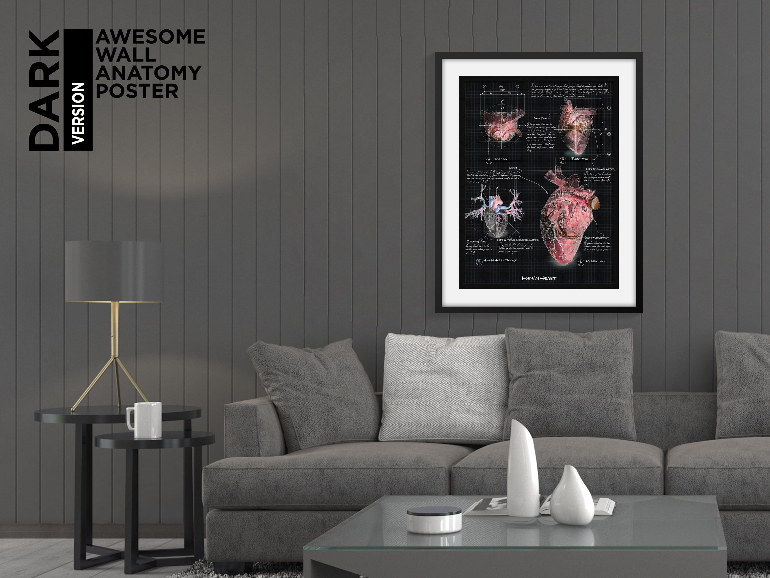 Human Heart Anatomy Poster Sketch, Black and White Poster, Monochrome ...