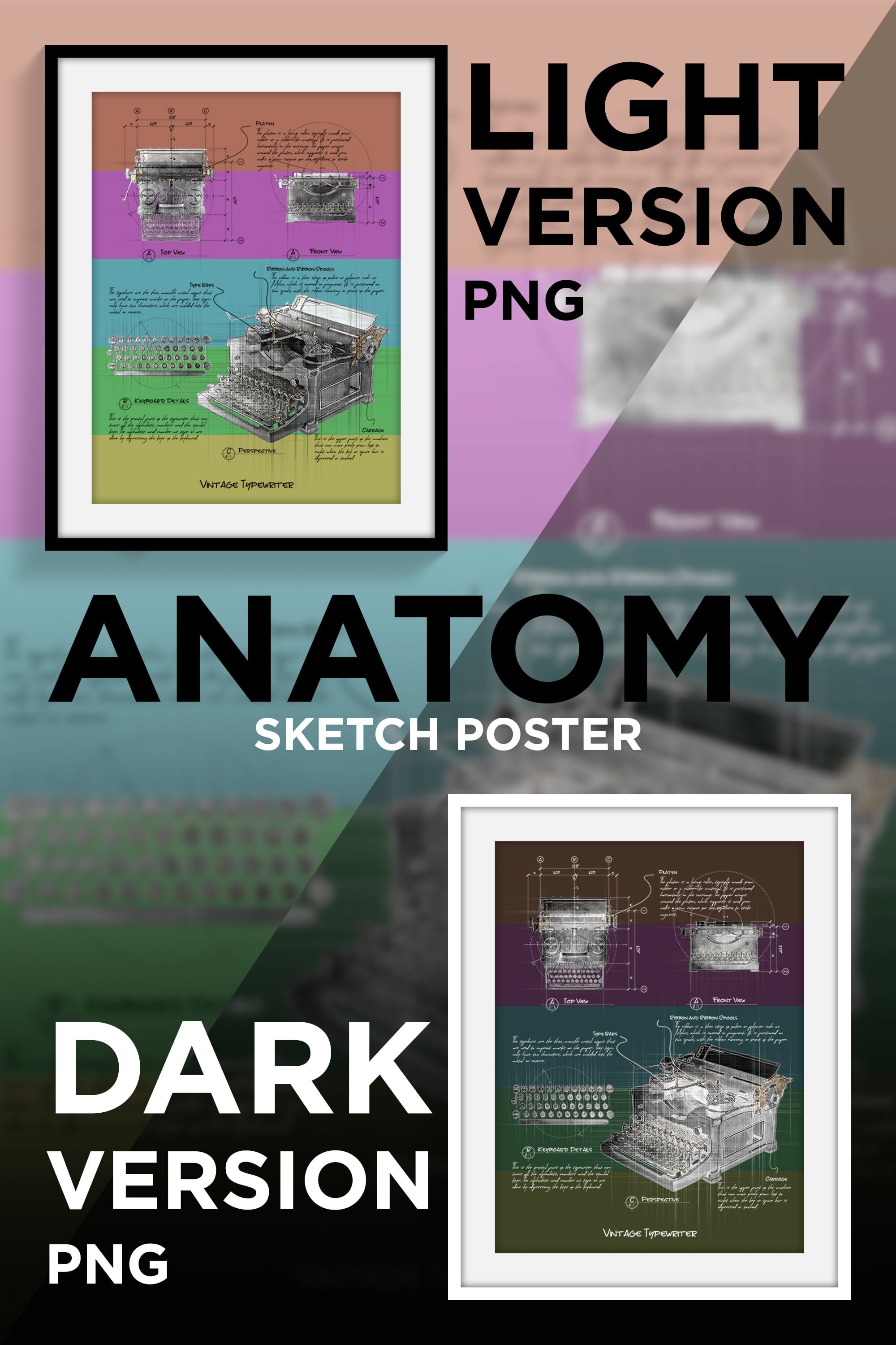 Vintage Typewriter Anatomy Poster Sketch Black and White - Etsy