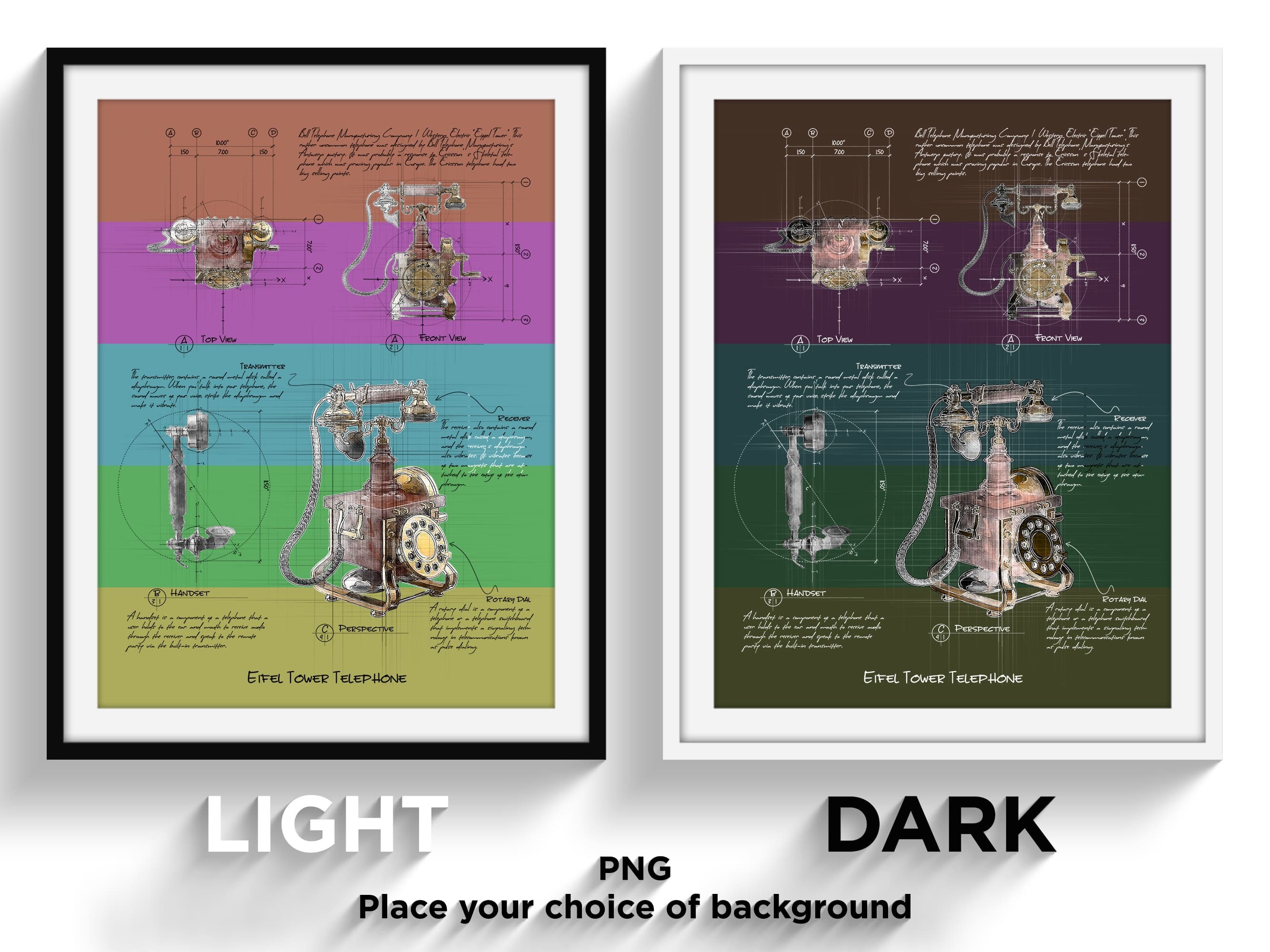 Vintage Telephone Anatomy Poster Sketch, Black and White Poster ...